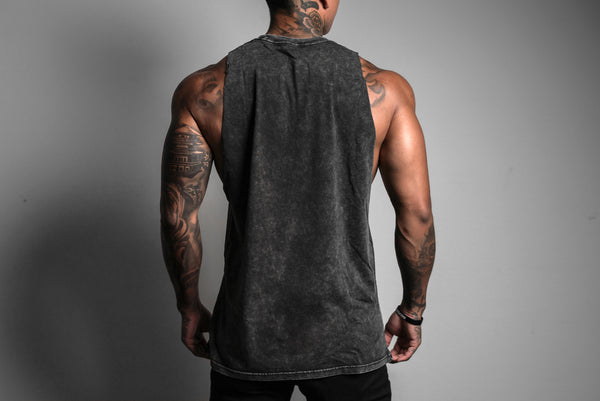 Vintage Script Cut Off Tank - Vintage Black - topthreads