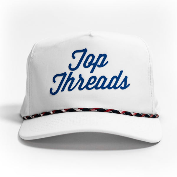 Wedge 5 Panel Cap - White Blue - topthreads